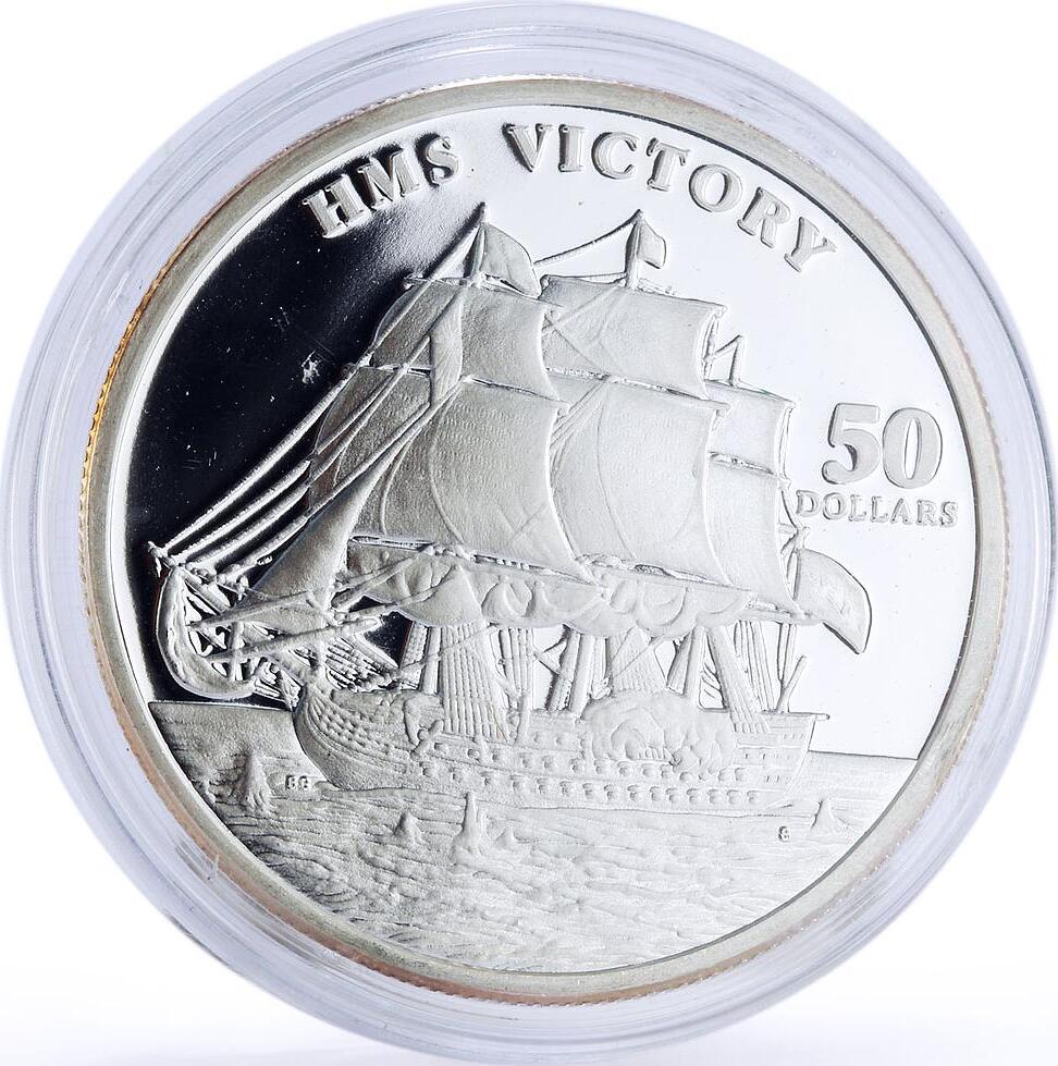 Marshall Islands 50 dollars Seafaring HMS Victory Ship Clipper silver ...