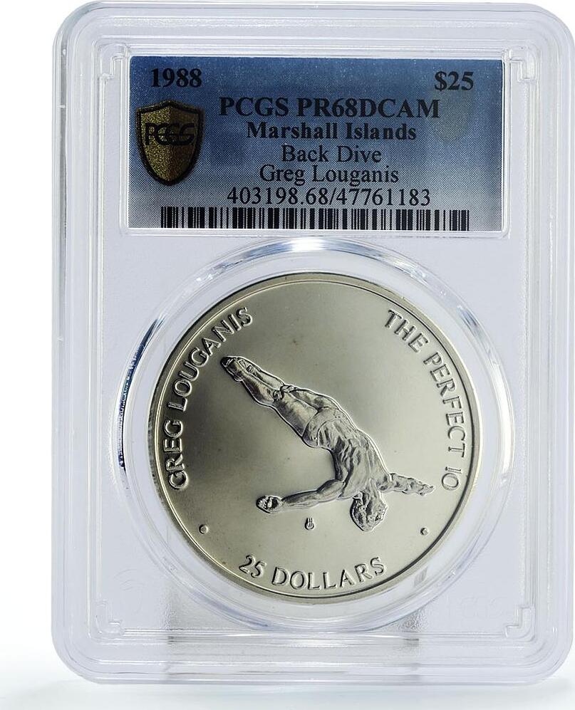 25 dollars Marshall Islands 25 $ Greg Louganis Black Dive Diving PR68 ...