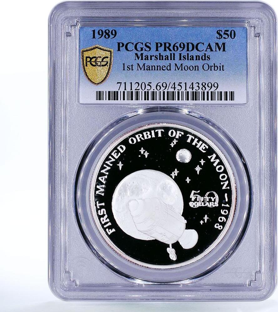 50 dollars Marshall Islands 50 $ First Manned Orbit of Moon PR69 PCGS ...
