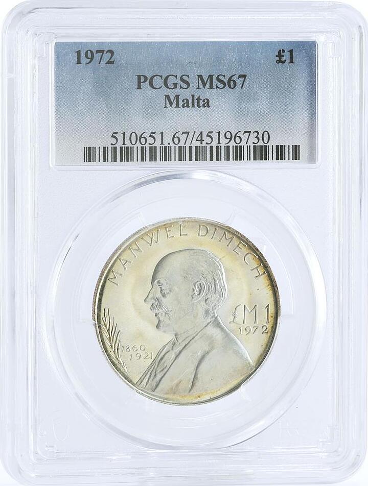 Malta 1 lira Famous Philosopher Socialist Manwel Dimech MS67 PCGS Ag ...