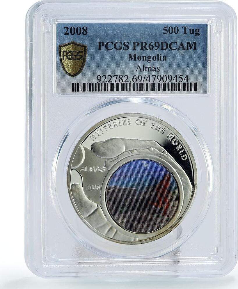 Mongolia 500 togrog Mysteries Almas Snowman PR69 PCGS hologram silver ...