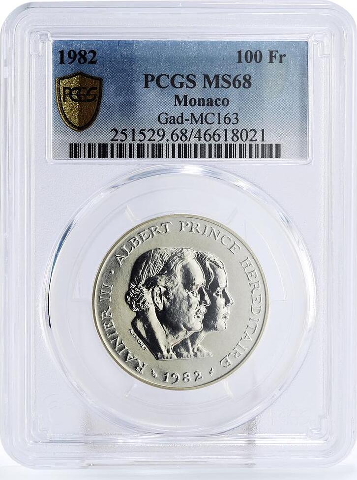 Monaco 100 francs Rainier III Prince Albert Politics MS68 PCGS silver ...