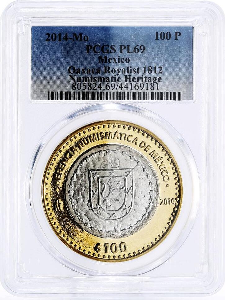 Mexico 100 pesos Numismatic Heritage Oaxaca Royalist PL69 PCGS bimetal ...