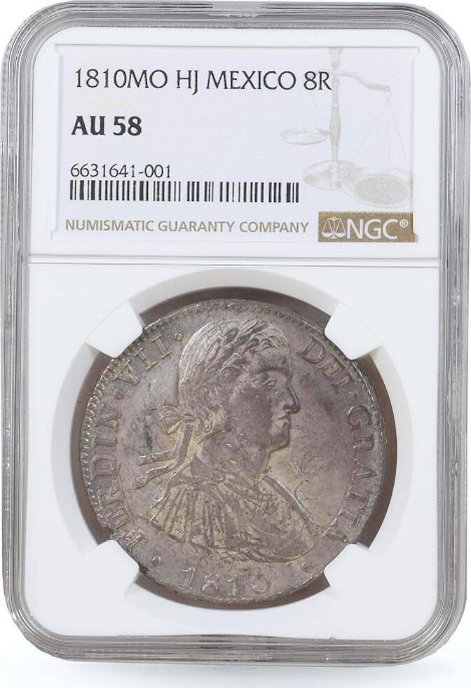 Mexico 8 reales State Coinage Fernando VII Coat of Arms HJ AU58 NGC Ag ...