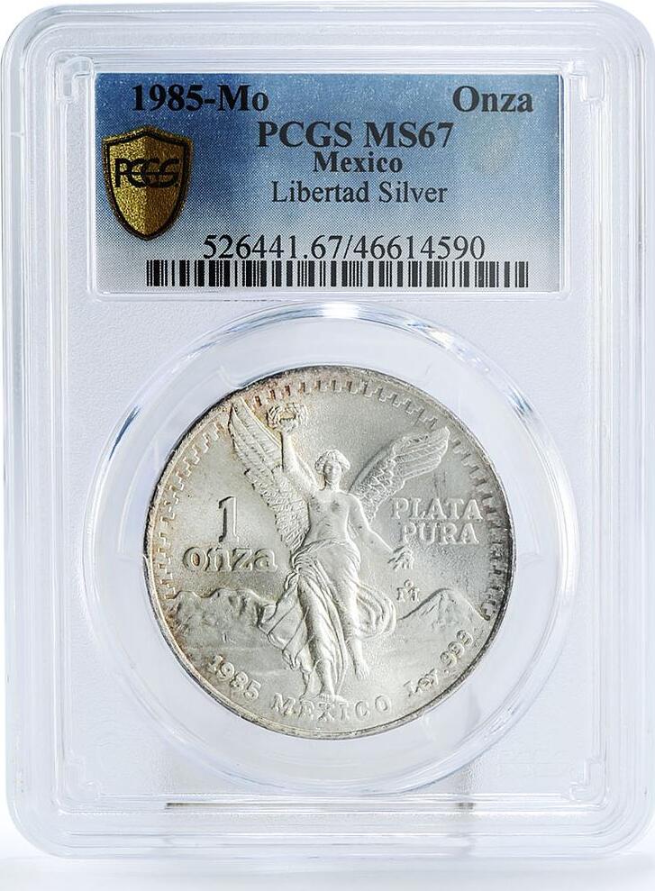 Mexico 1 onza Libertad Angel of Independence MS67 PCGS silver coin 1985 BU | MA-Shops