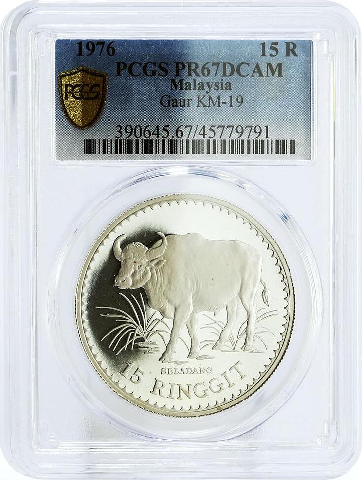 Malaysia 15 ringgit Conservation Fauna Malaysian Gaur PR67 PCGS silver ...
