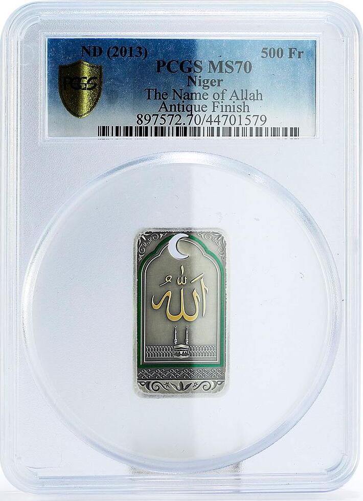 Niger 500 francs Name of Allah Islam MS70 PCGS silver coin 2013 Antique ...