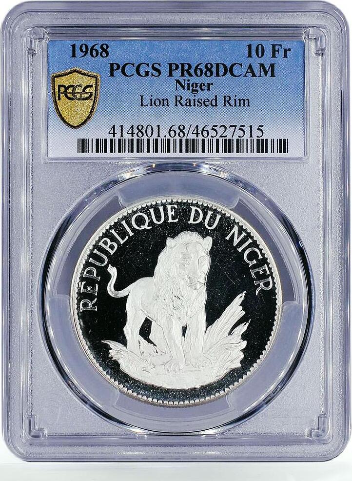 Niger 10 francs Endangered Wildlife Lion Raised Rim PR68 PCGS silver ...