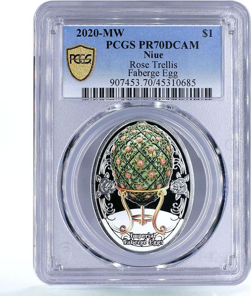Niue 1 dollar Imperial Rose Faberge Egg Flowers Art PR70 PCGS silver ...
