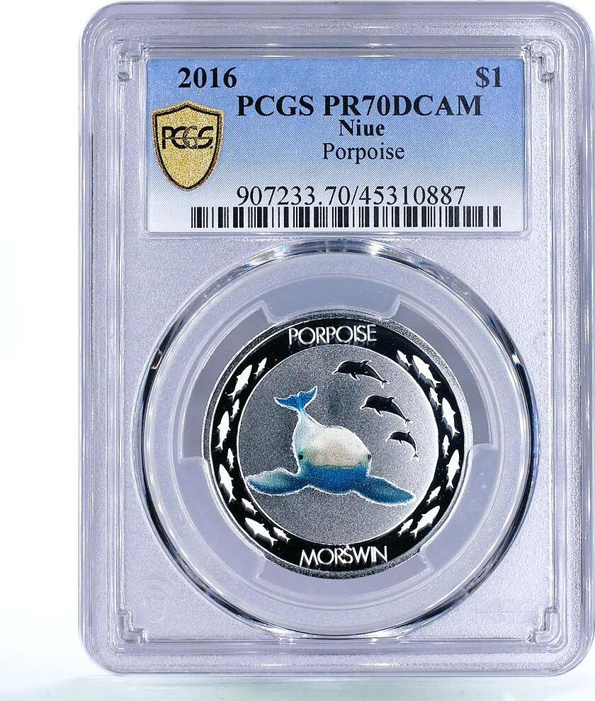 Niue 1 dollar Endangered Wildlife Porpoise Fauna PR70 PCGS silver coin ...