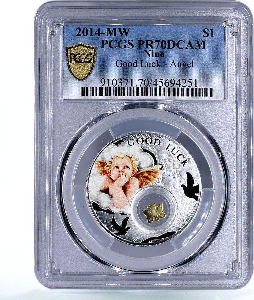 Niue 1 dollar Good Luck Symbols Angel Baby PR70 PCGS colored silver ...