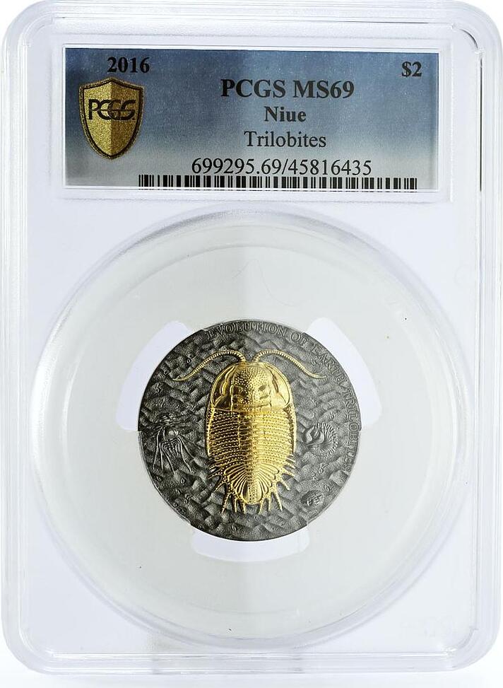 Niue 2 dollars Earth Evolution Trilobites Insects Fauna MS69 PCGS Ag ...