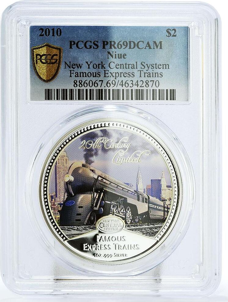 Niue 2 dollars Famous Express New York Railways Trains PR69 PCGS Ag ...