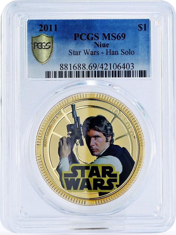 Niue 1 dollar Star Wars series Han Solo MS69 PCGS gilded copper coin ...