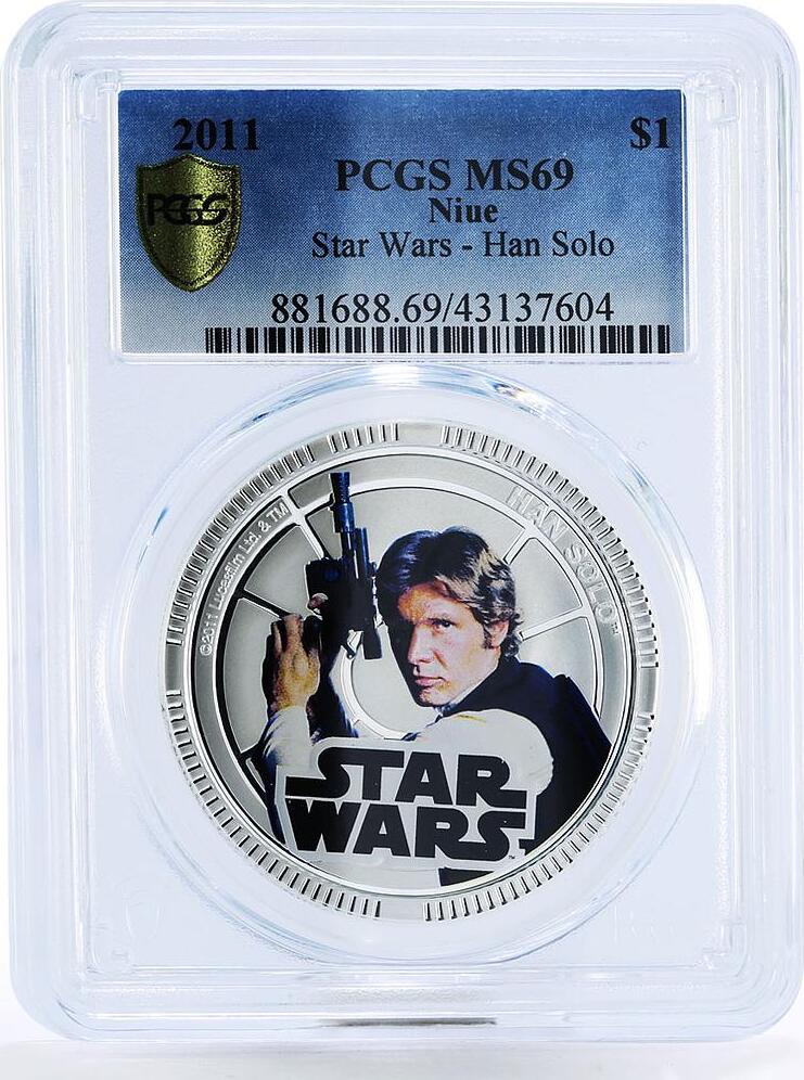 Niue 1 dollar Star Wars series Han Solo MS69 PCGS colored copper coin ...