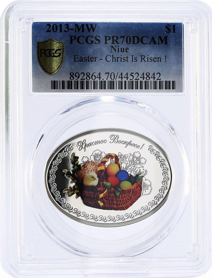 Niue 1 dollar Easter Christ Is Risen Eggs in Basket PR70 PCGS silver ...