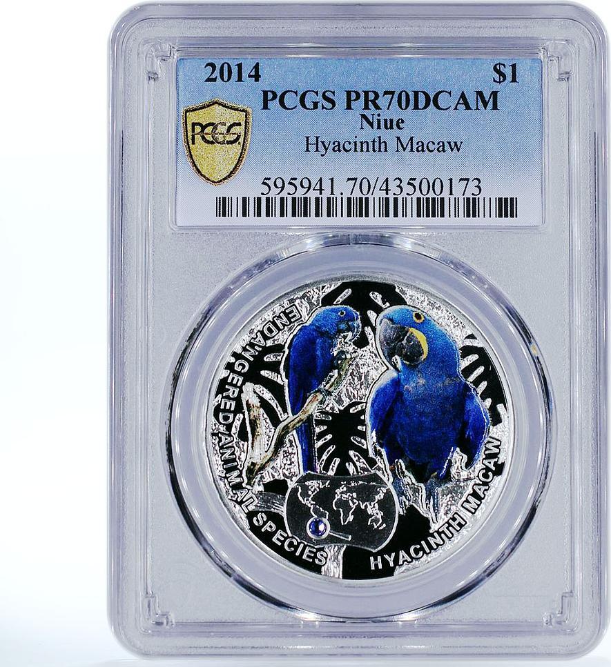 1 dollar Niue 1 $ Endangered Species Hyacinth Macaw Parrot PR69 PCGS ...