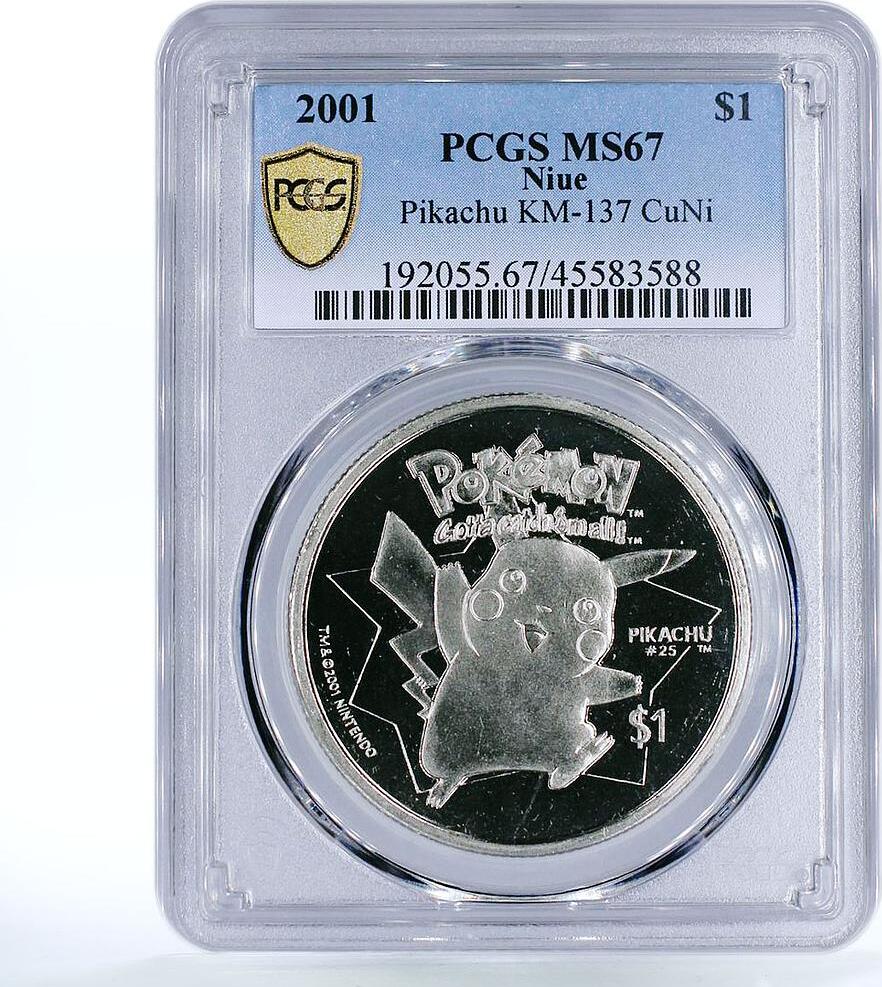 Niue 1 dollar Pokemon Pikachu MS67 PCGS copper-nickel coin 2001 UNC ...