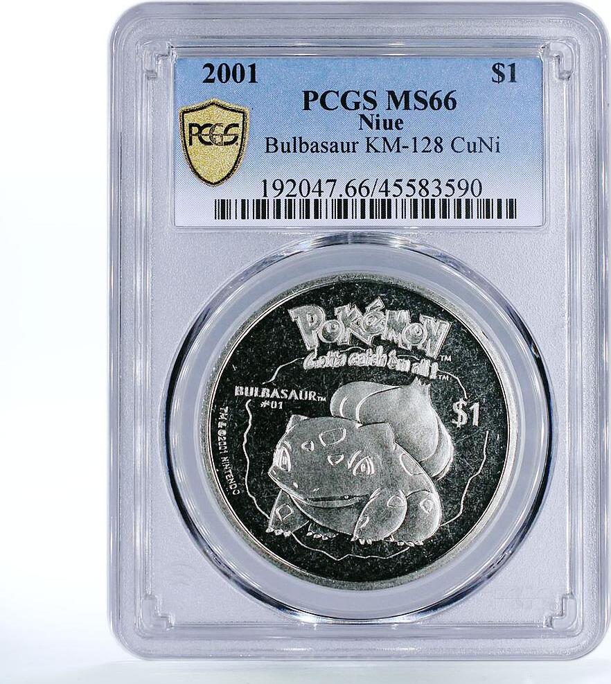 Niue 1 dollar Pokemon Bulbasaur MS66 PCGS copper-nickel coin 2001 UNC ...