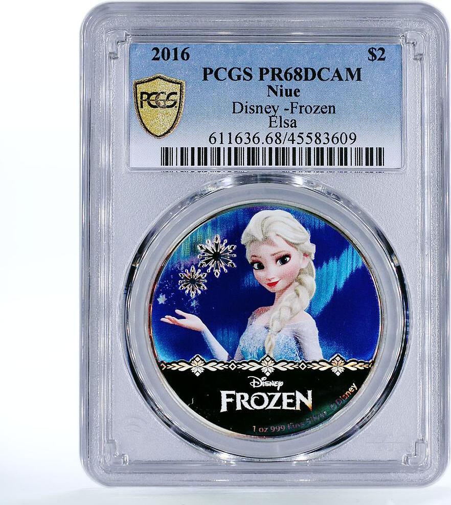 Niue 2 dollars Disney Frozen series Queen Elsa PR68 PCGS silver coin ...