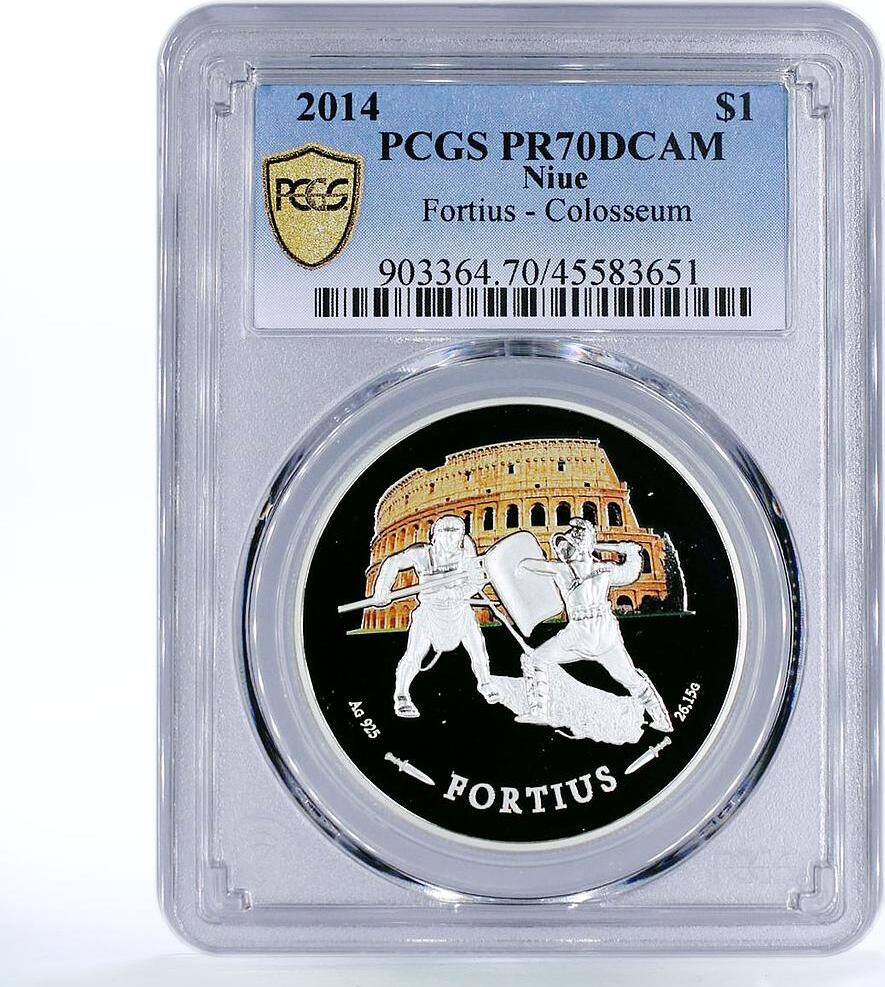 Niue 1 dollar Fortius Colosseum PR70 PCGS color silver coin 2014 Proof ...