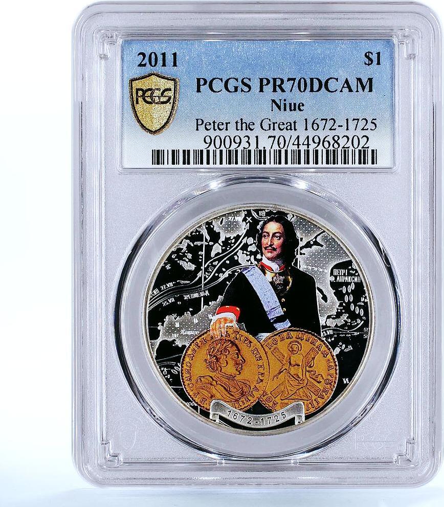 Niue 1 dollar Peter The Great Ship PR70 PCGS colored proof silver 2011 ...