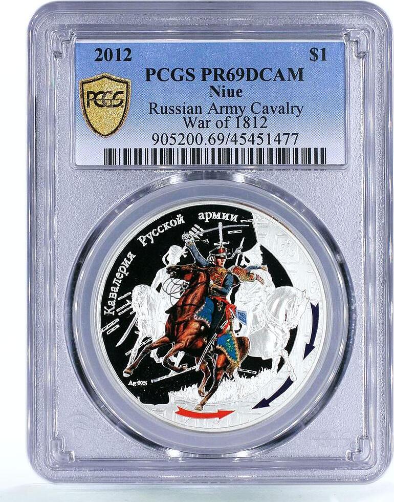Niue 1 dollar 1812 Victory Russian Cavalry PR69 PCGS colored silver ...