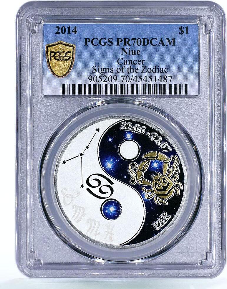 Niue 1 dollar Zodiac Signs series Cancer PR70 PCGS colored silver coin ...