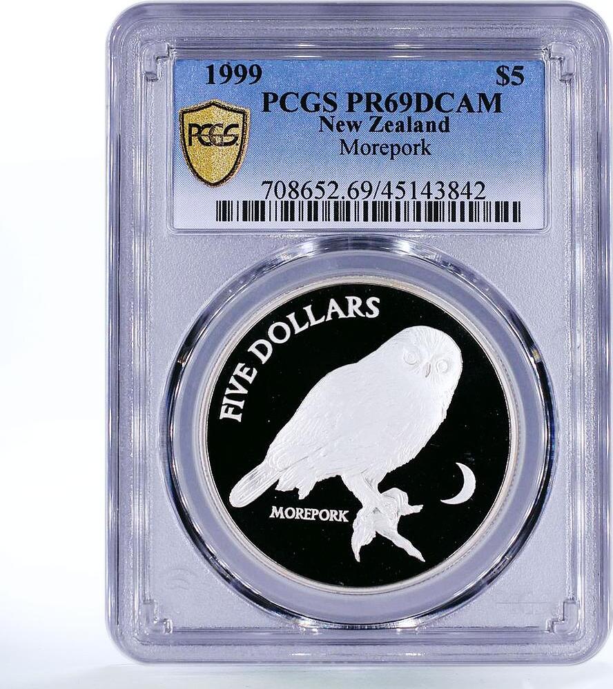 New Zealand 5 dollar Native Birds Series Morepork PF69 PCGS silver coin ...