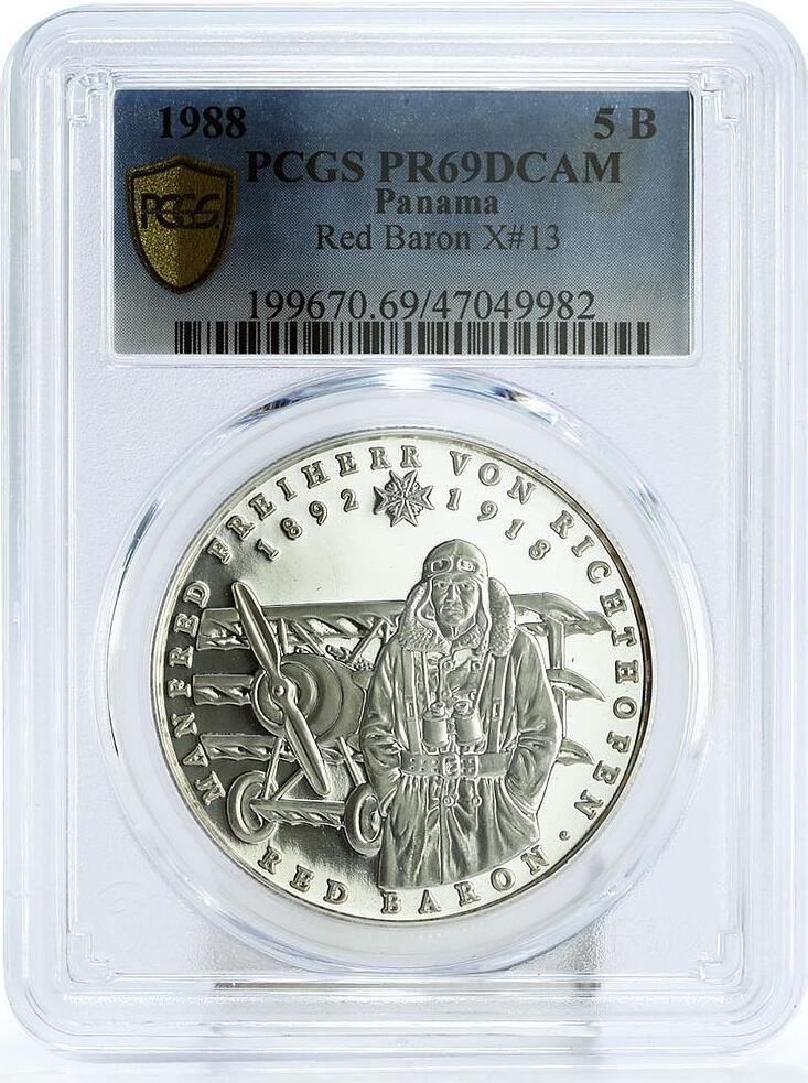 Panama 5 balboas Red Baron Manfred Freiherr Von Richthofen PR69 PCGS ...