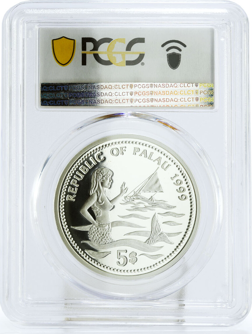 Palau 5 dollars Marine Life Protection Manta Ray Fauna PR69 PCGS Ag ...
