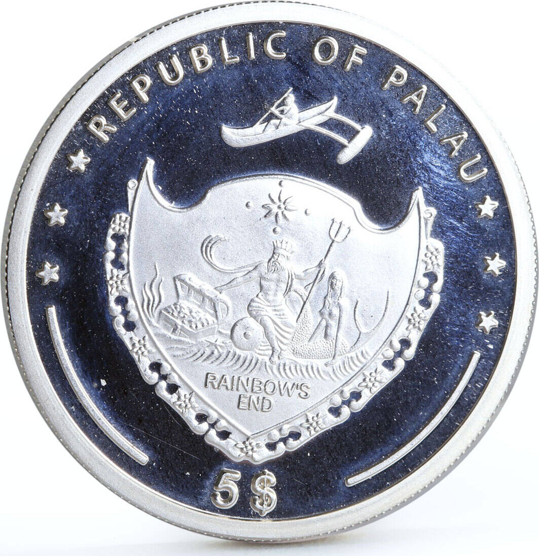 Palau 5 dollars Pacific Wildlife series Eclectus Parrot Bird silver ...