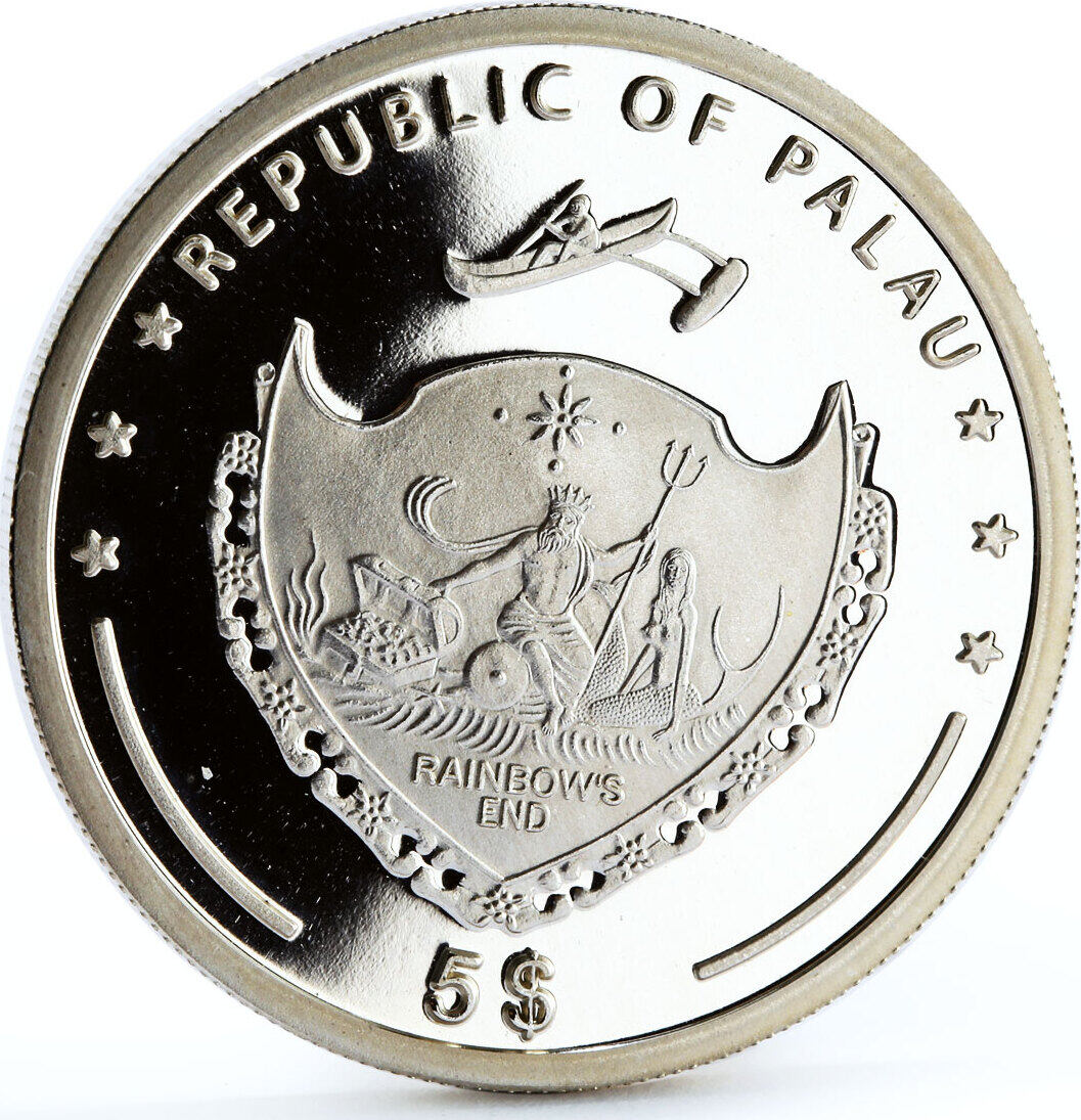 Palau 5 dollars Pacific Wildlife series Eclectus Parrot Bird silver ...