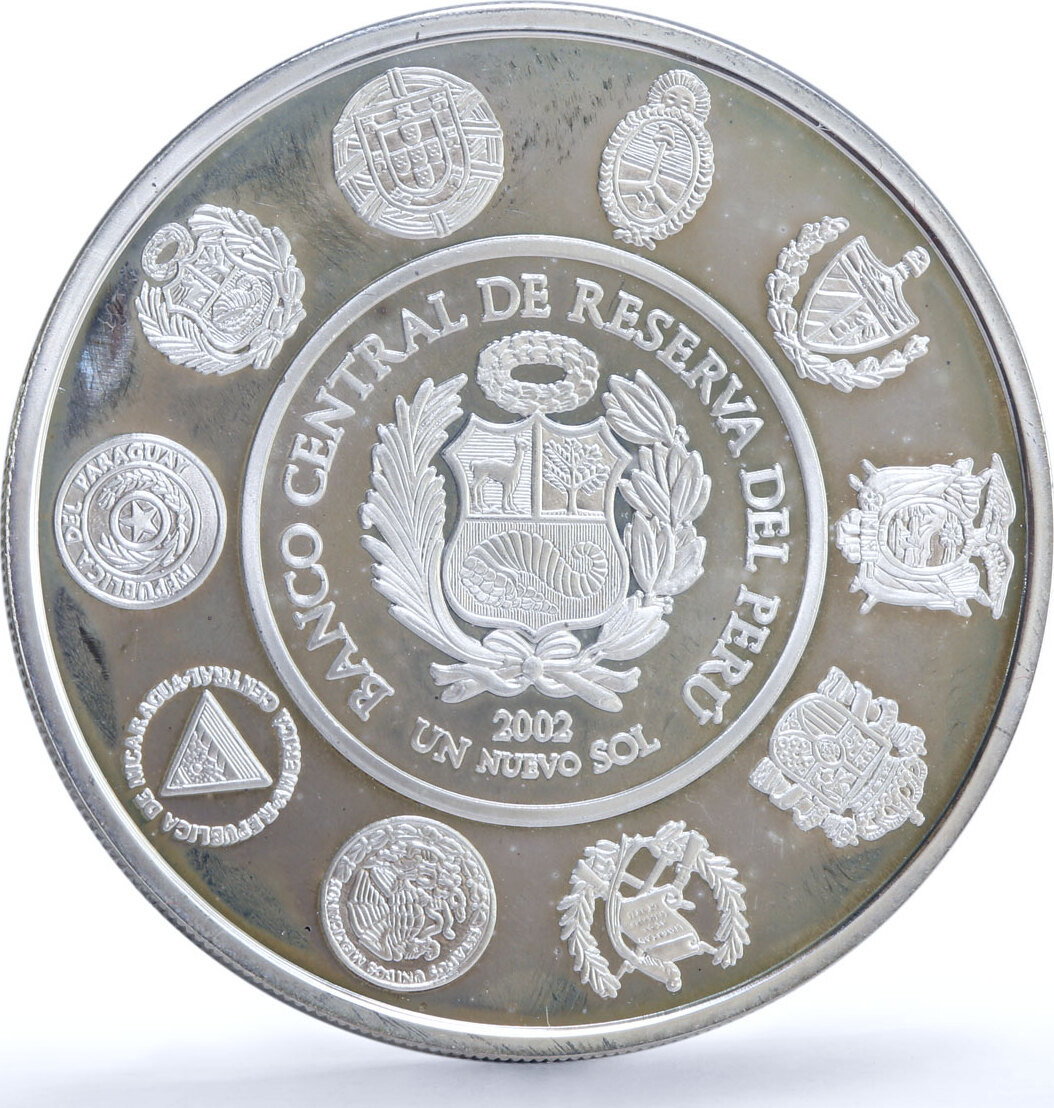 Peru 1 sol Ibero America Indians Sailing Moche Ceramic proof silver ...