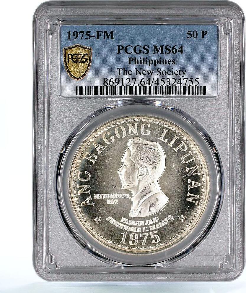 Philippines 50 piso Ferdinand E. Marcos MS64 PCGS silver coin 1975 BU ...
