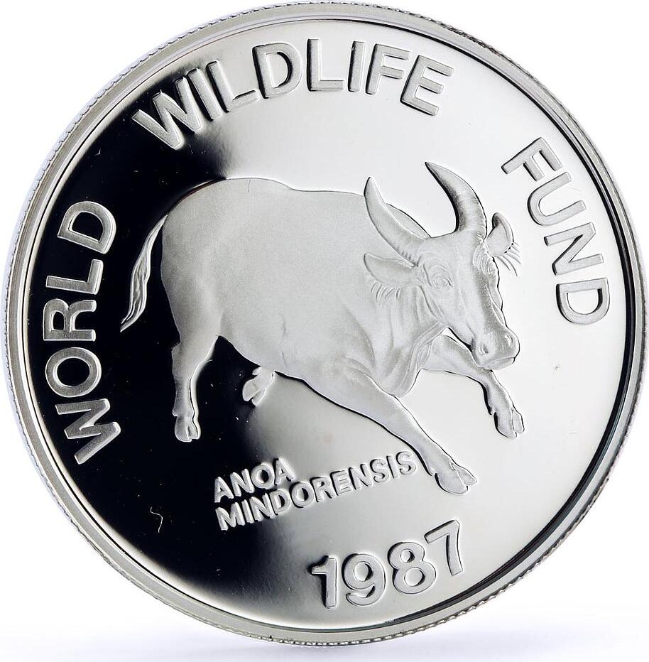 Philippines 200 piso WWF Mindoro Buffalo Bull Fauna proof silver coin ...