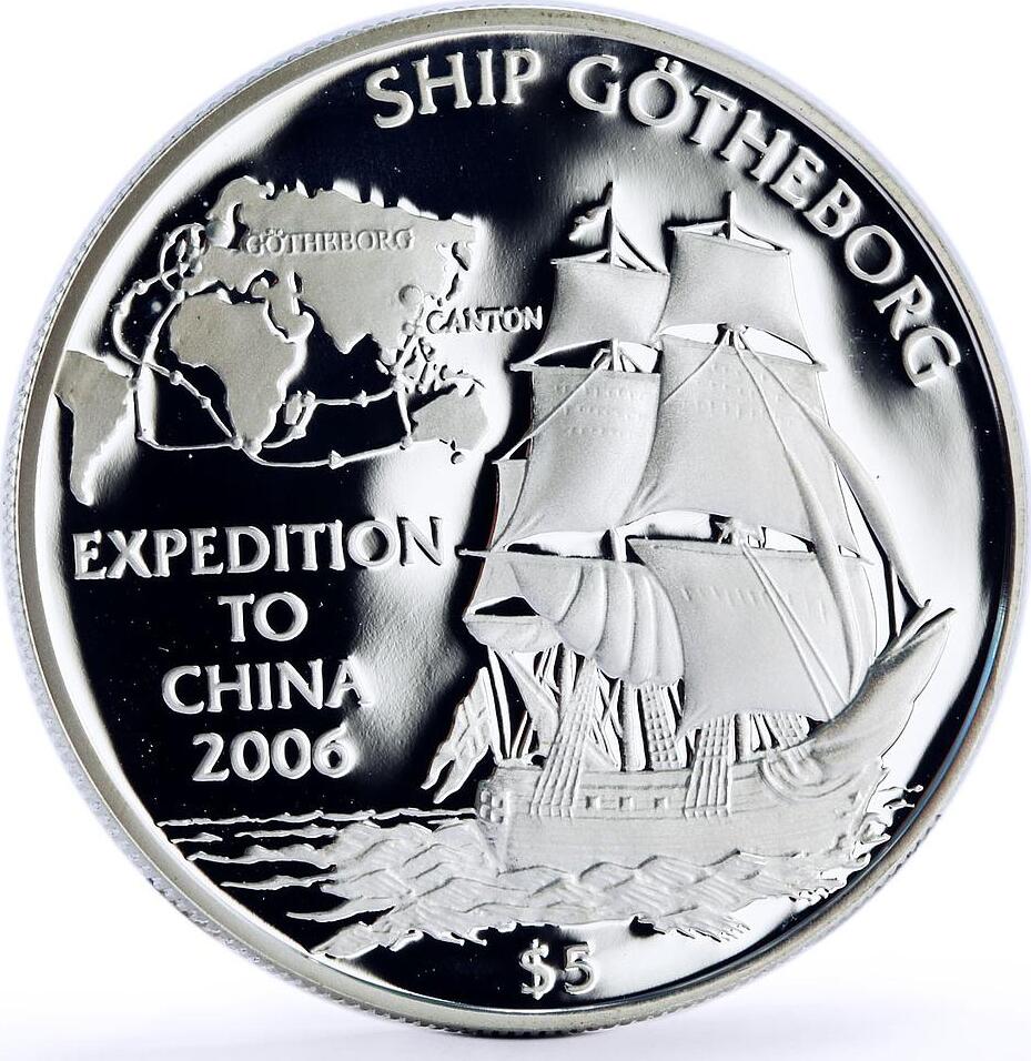 Pitcairn Islands 5 dollars Seafaring Gotheborg Ship Clipper silver coin ...