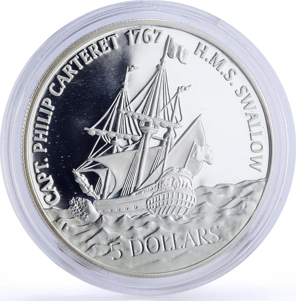 Pitcairn Islands 5 dollars Seafaring Swallow Ship Clipper proof silver ...