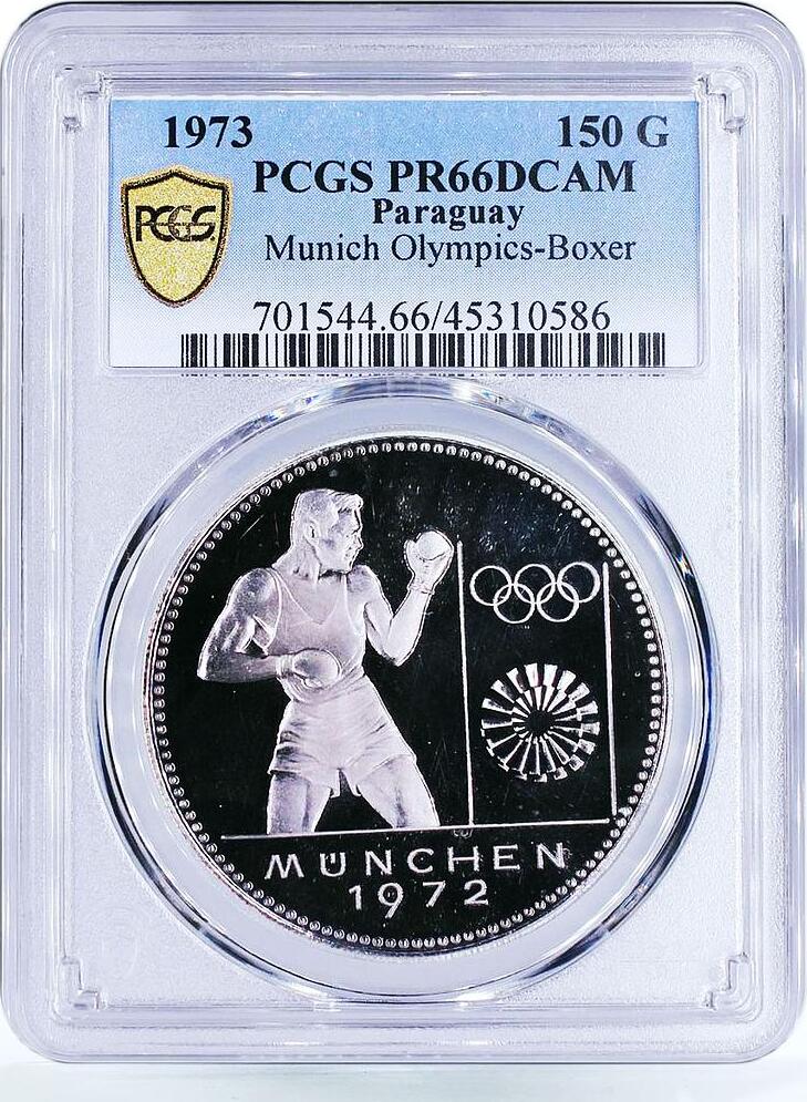 Paraguay 150 guaranies Munich Olympic Games Boxer PR66 PCGS silver coin ...