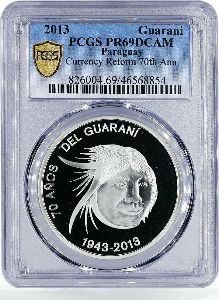 Paraguay 1 guarani 70 Years Currency Reform Indian PR69 PCGS silver ...