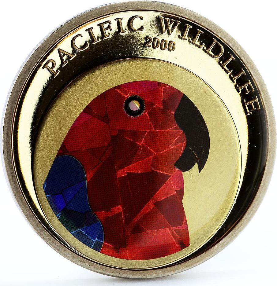 Palau 5 dollars Pacific Wildlife series Eclectus Parrot Bird silver ...