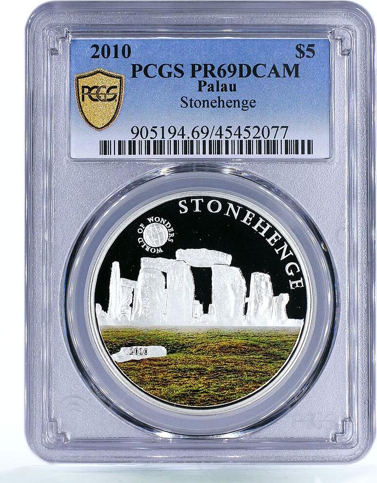 Palau 5 dollars World of Wonders Stonehenge Complex PR69 PCGS silver ...