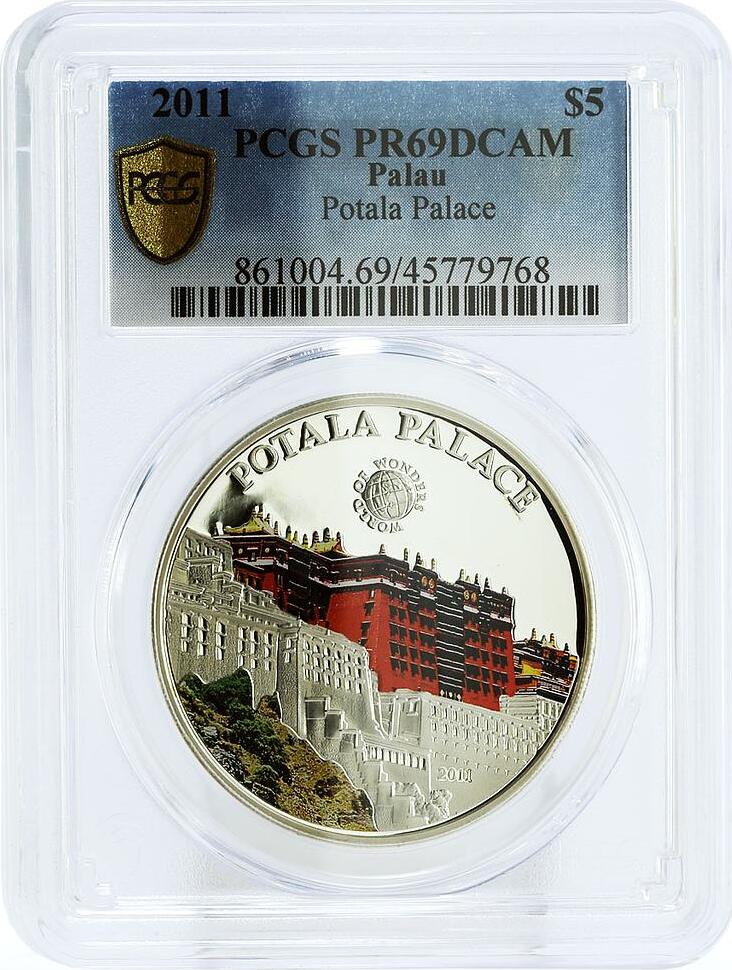 Palau 5 dollars World of Wonders Potala Palace PR69 PCGS colored Ag ...
