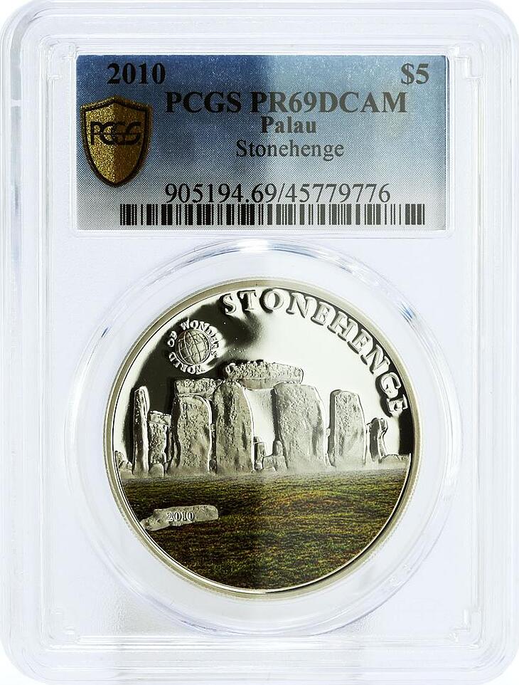 Palau 5 dollars World of Wonders Stonehenge Statues PR69 PCGS silver ...