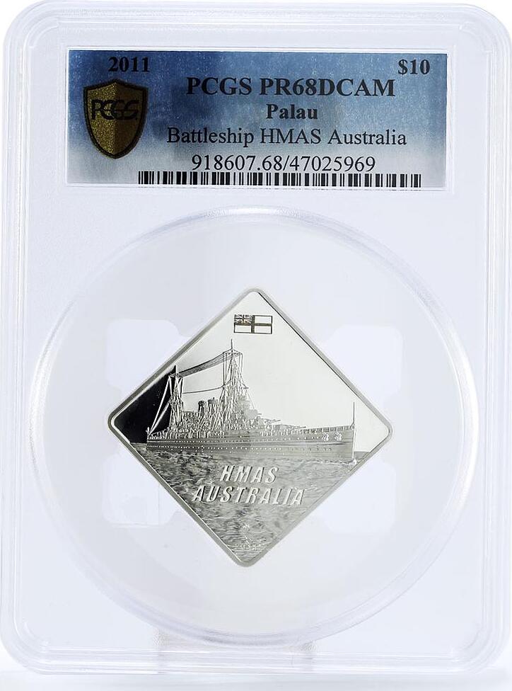 Palau 10 dollars Australian Battleship HMAS Australia PR68 PCGS silver ...