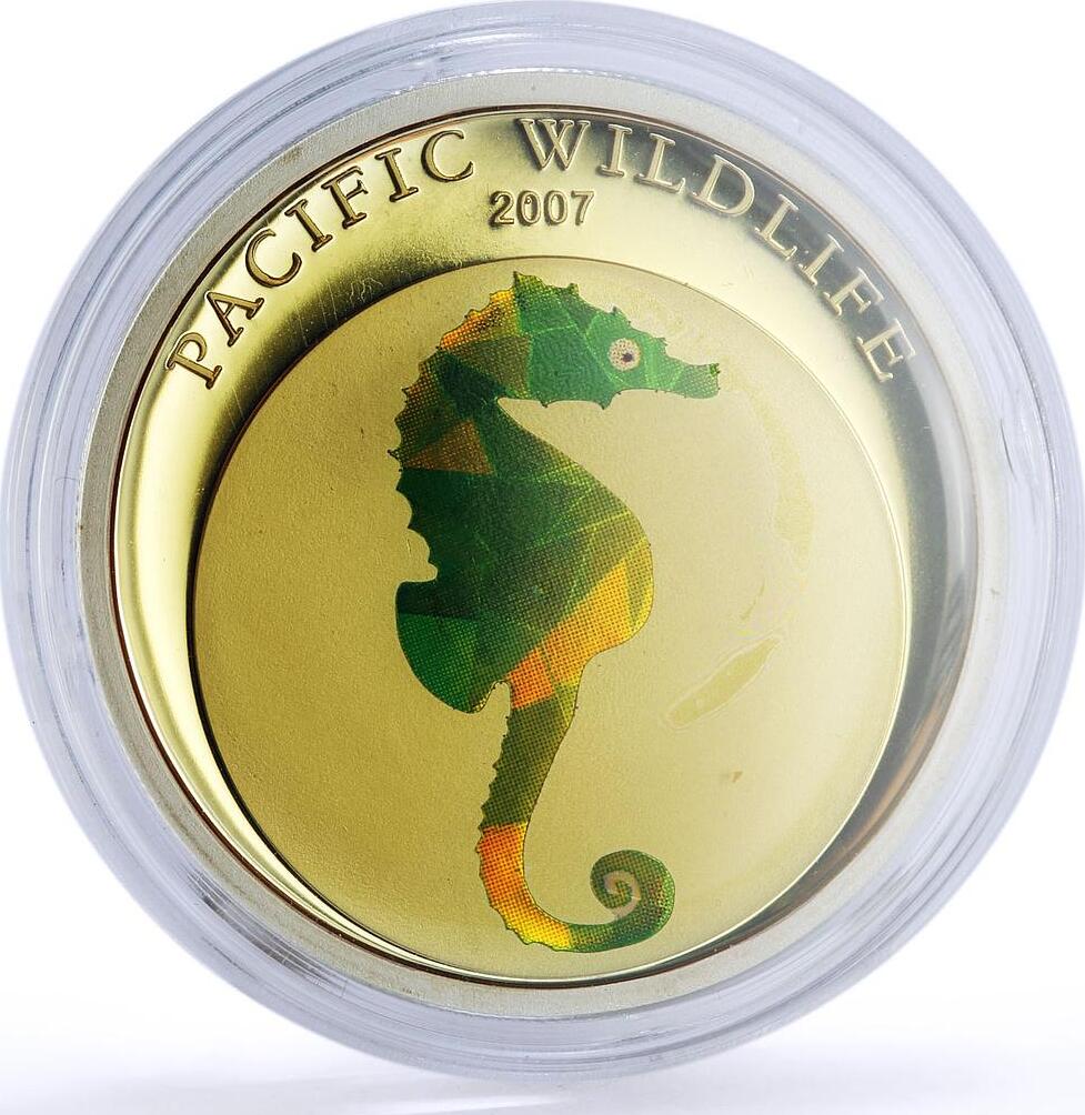 Palau 5 dollars Pacific Wildlife Seahorse Fauna colored silver coin ...