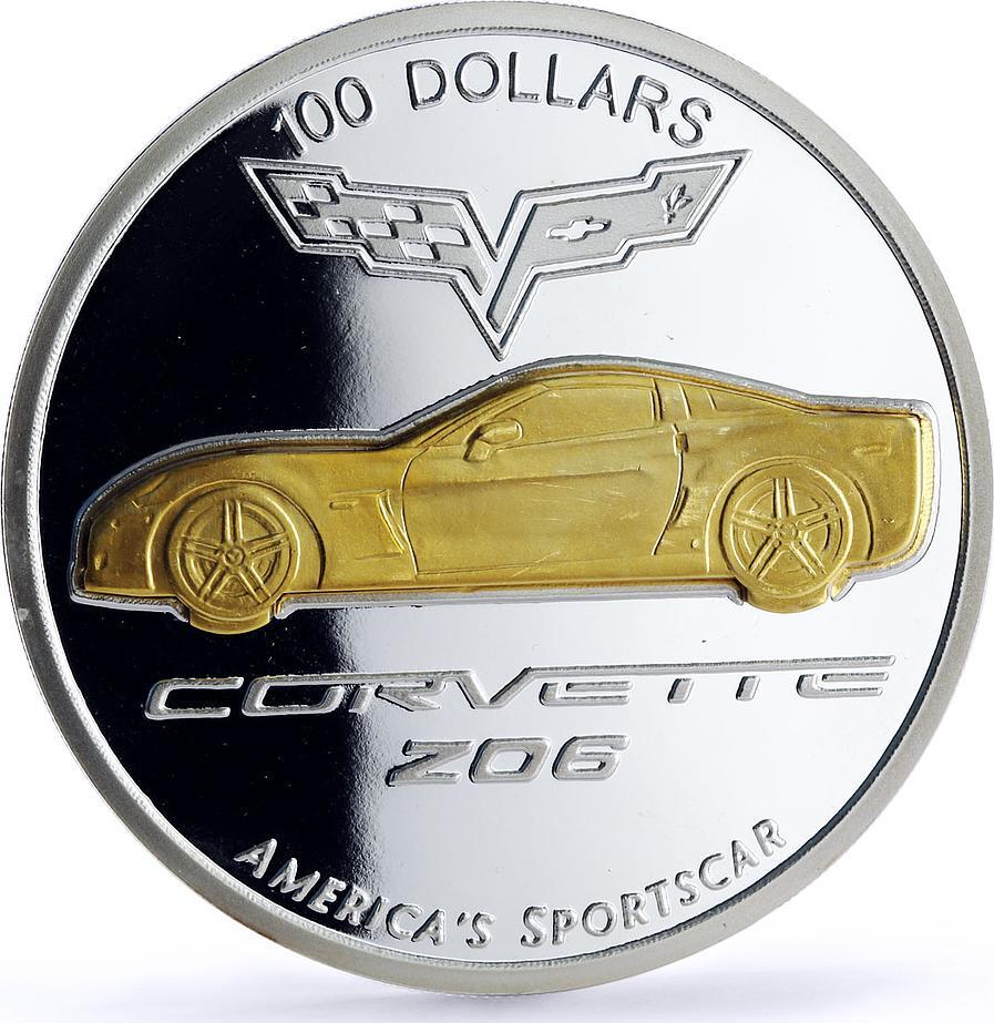Palau 100 dollars General Motors Sportscar Corvette Car proof silver ...