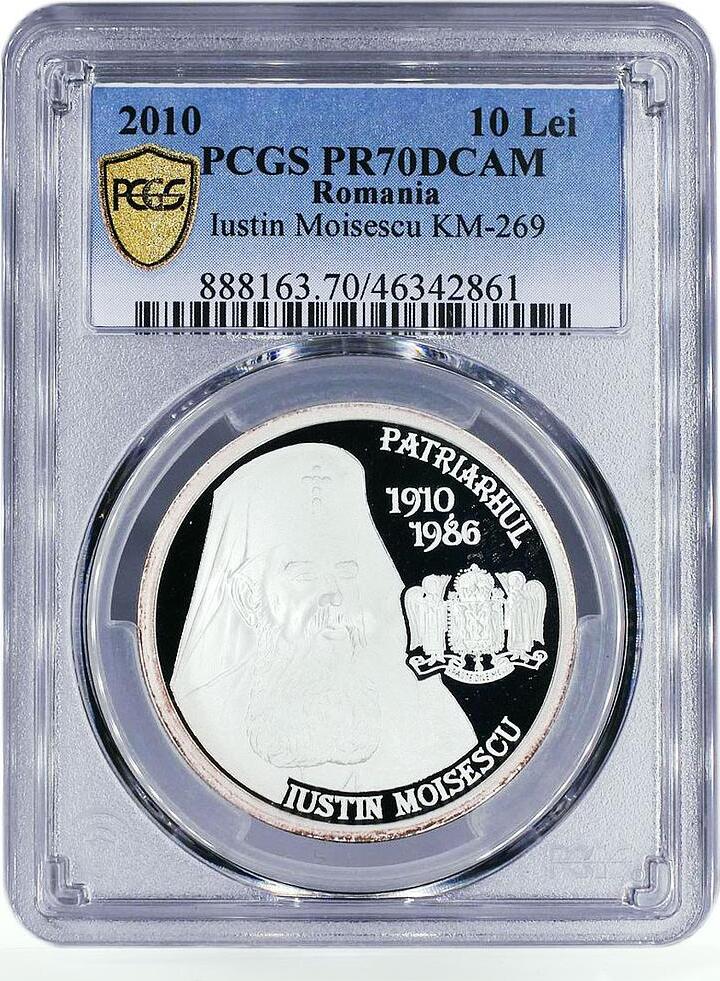 Romania 10 lei Romanian Orthodox Iustin Moisescu PR70 PCGS silver coin ...