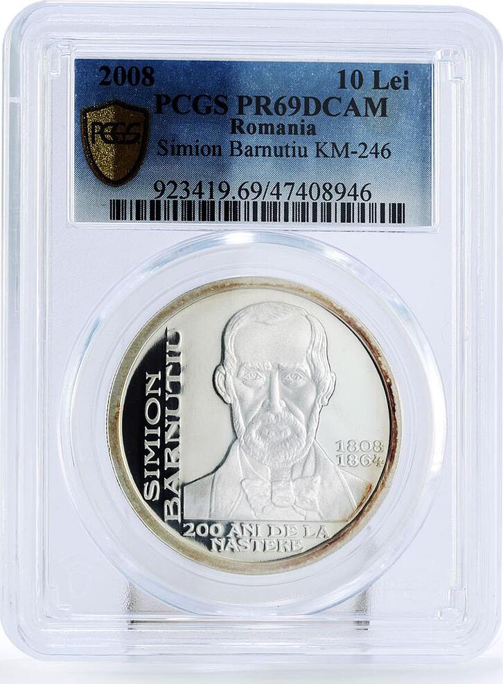 Romania 10 lei Revolutionary Simion Barnutiu Politics PR69 PCGS silver ...
