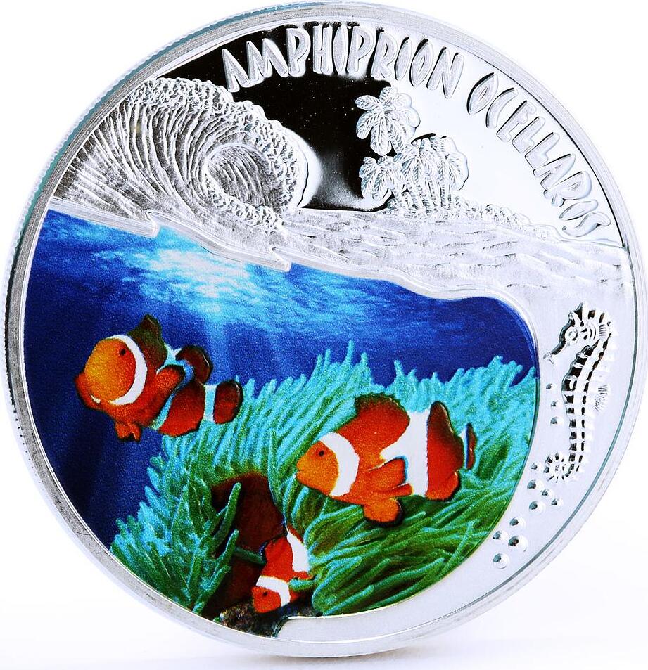 Rwanda 500 francs Marine Life Ocean Clownfish Fauna colored silver coin ...